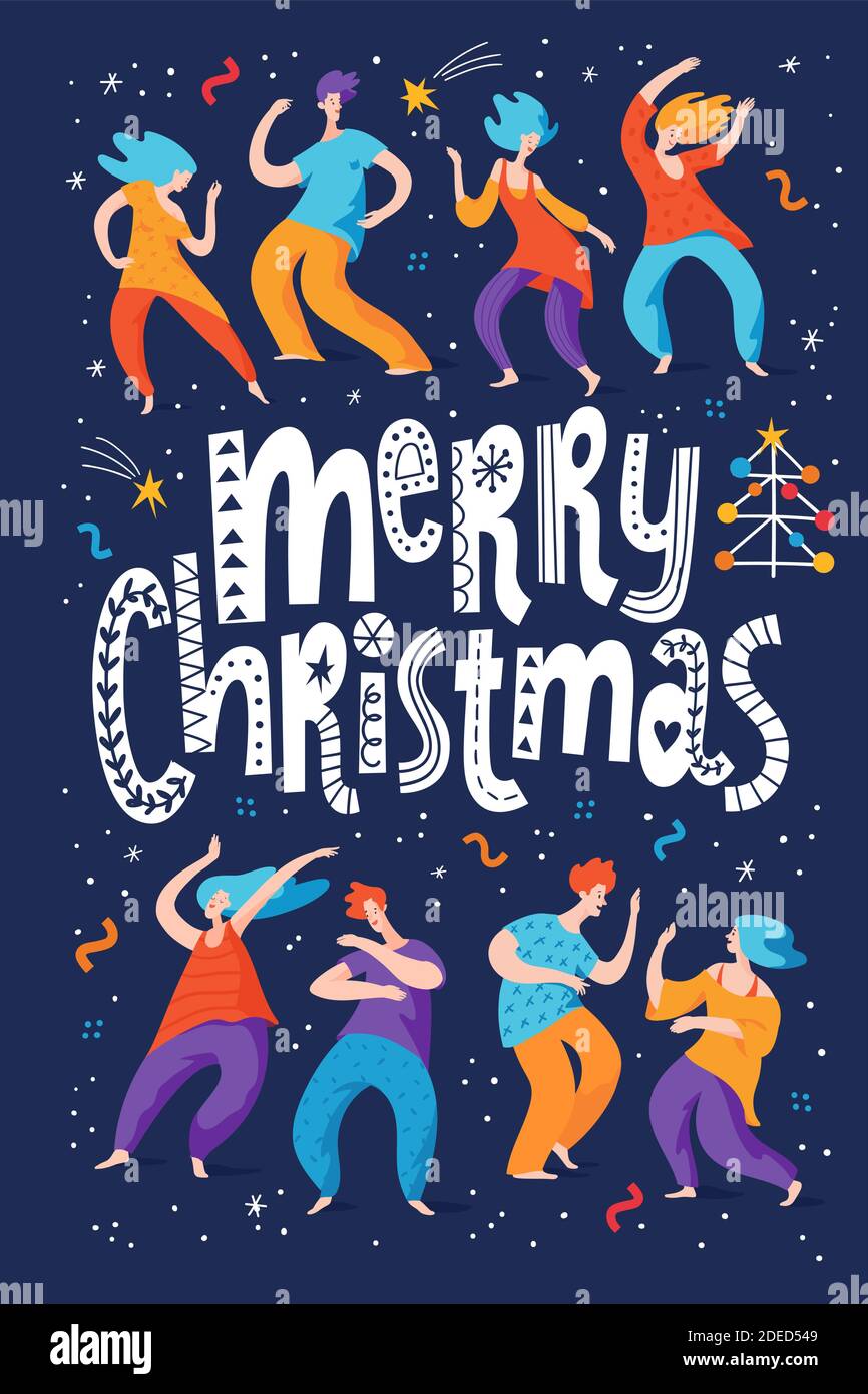 Happy New Year poster with dancing people on party Stock Vector Image ...