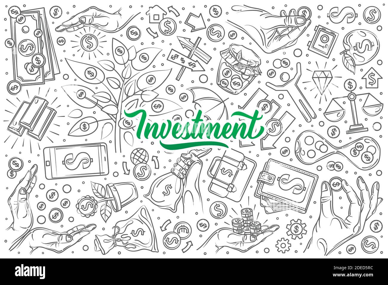 Hand drawn investment set doodle vector illustration background Stock ...