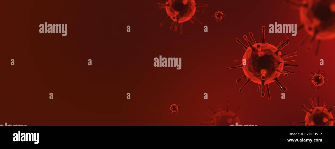 Flu or HIV coronavirus floating in fluid microscopic view. 3d render ...