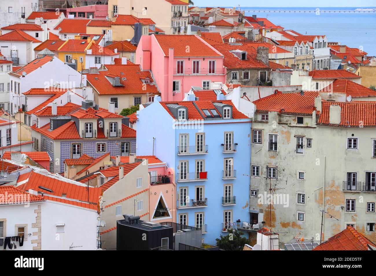 Lisbon colorful city view. Alfama district architecture in Lisbon ...