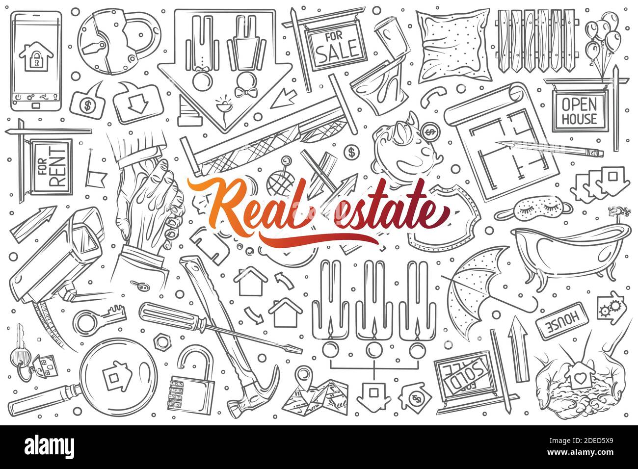 Hand drawn real estate set doodle vector illustration background Stock ...