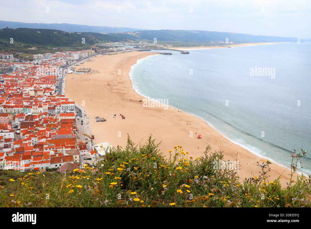 Nazare beach in Portugal. Nazare town and beach Stock Photo - Alamy