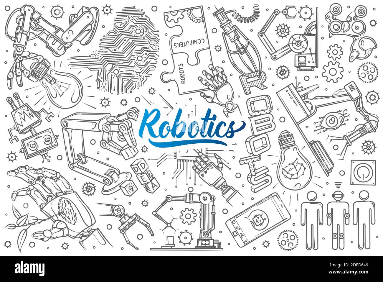 Hand drawn robotics set doodle vector illustration background Stock Vector Image & Art - Alamy