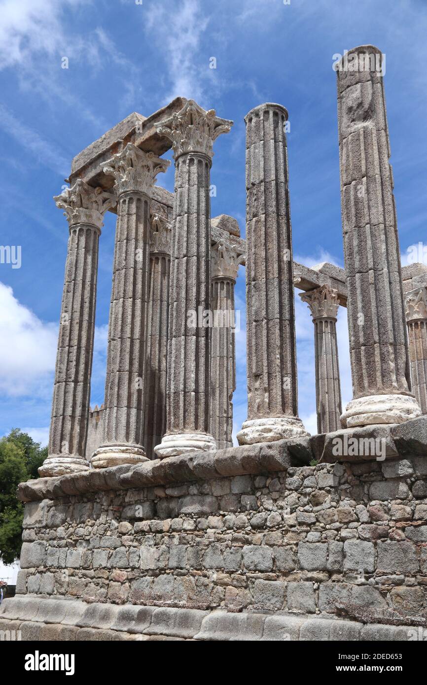 Ancient Roman Temple ruin. Evora town in Portugal. UNESCO World ...