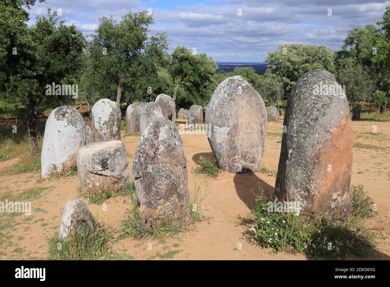 Neolithic site in Europe. Almendres Cromlech megalith stones in ...