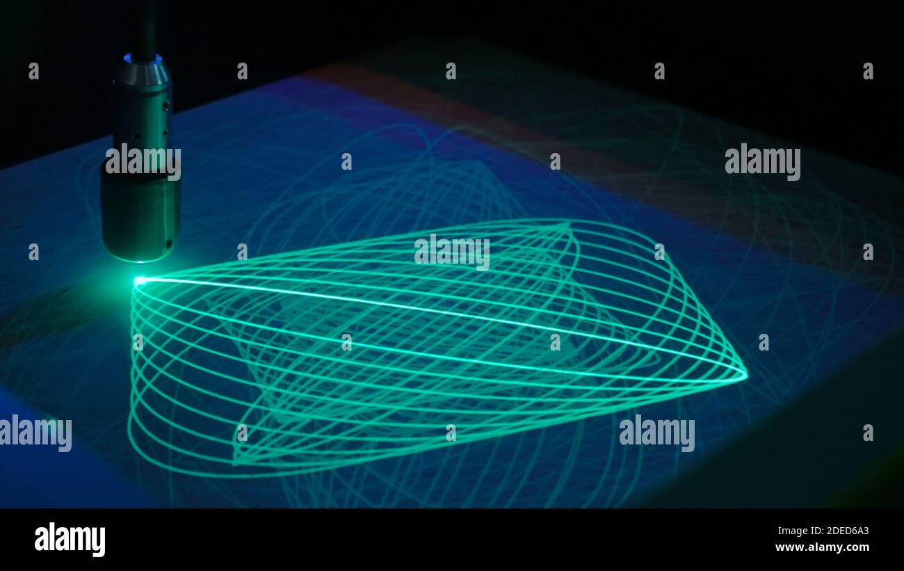 Big pendulum draws ellipses with light on phosphorus surface Stock ...