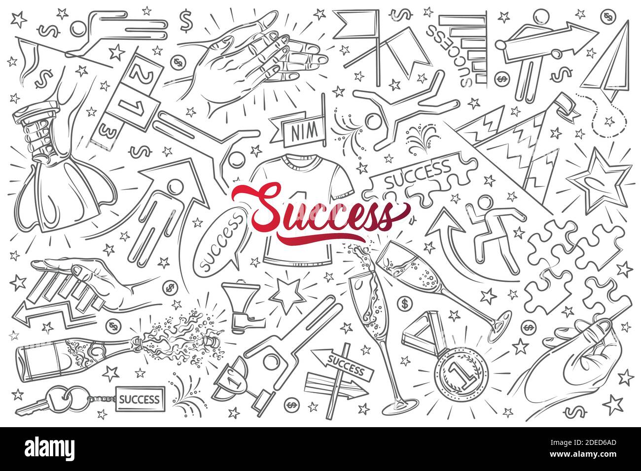 Hand drawn success set doodle vector illustration background Stock ...