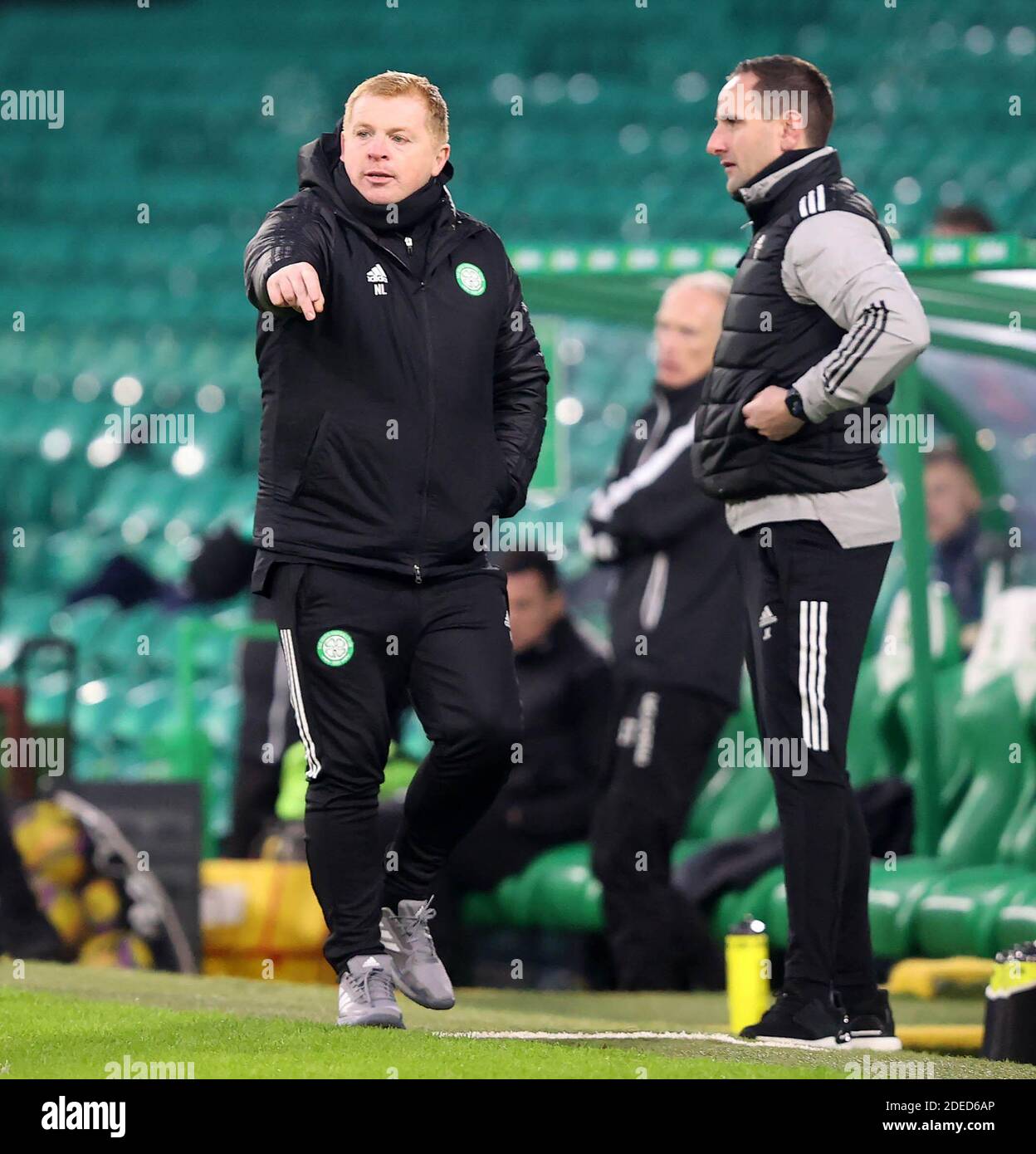 Celtic manager Neil Lennon (left) and assistant manager John Kennedy ...