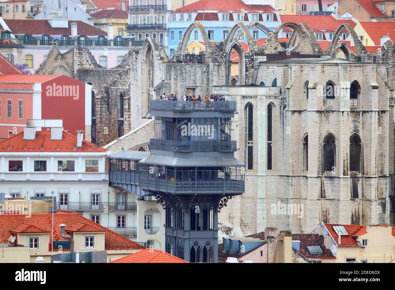 Lisbon city in Portugal. Cityscape with Santa Justa elevator Stock ...