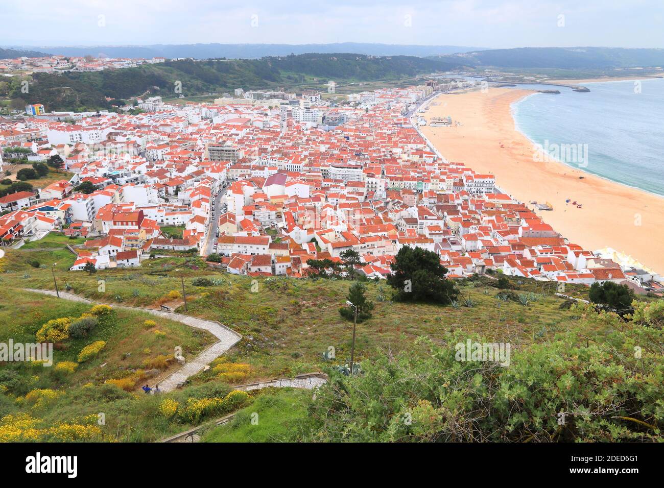 Nazare beach in Portugal. Nazare town and beach Stock Photo - Alamy