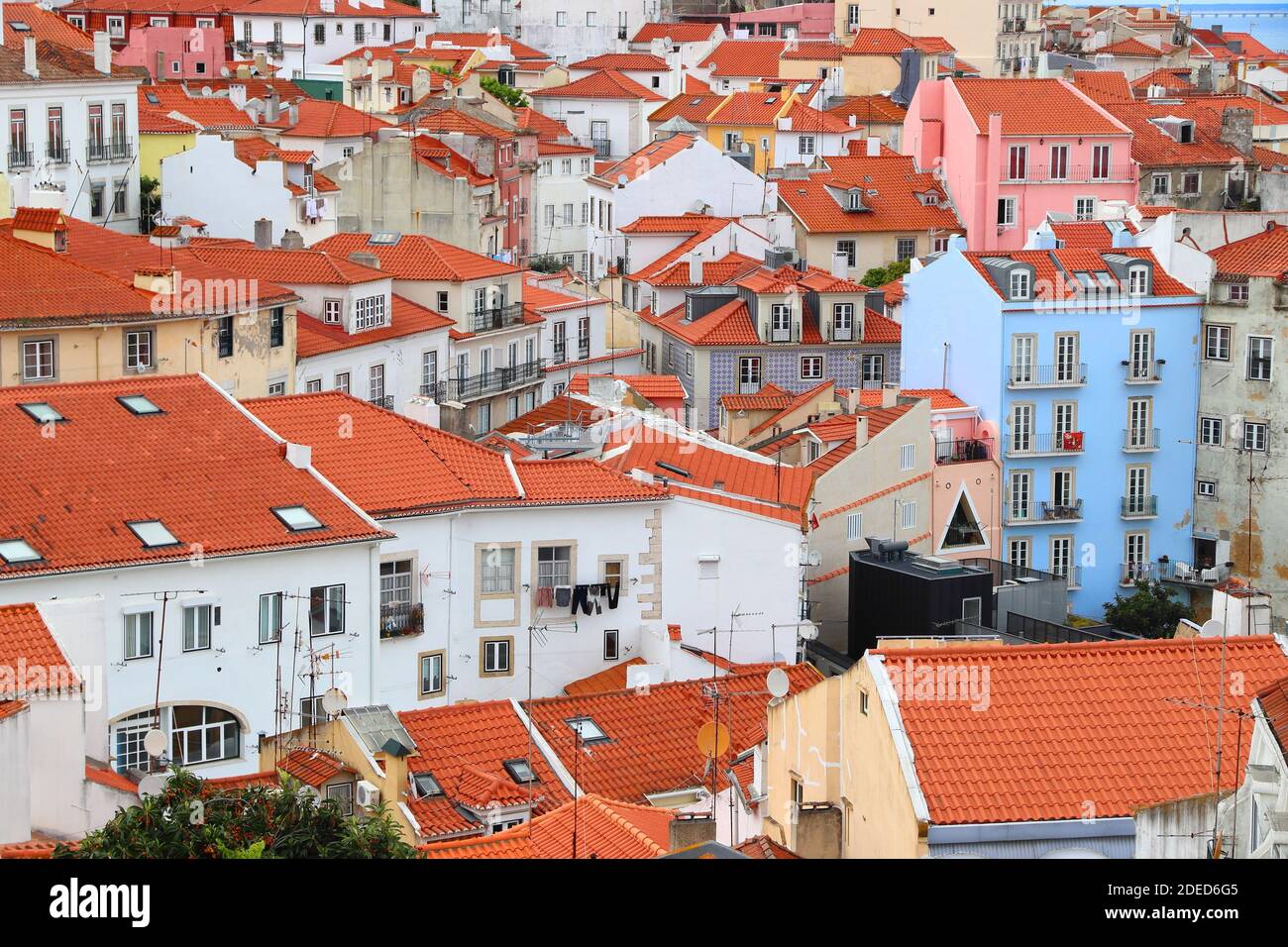 Lisbon colorful city view. Alfama district architecture in Lisbon ...
