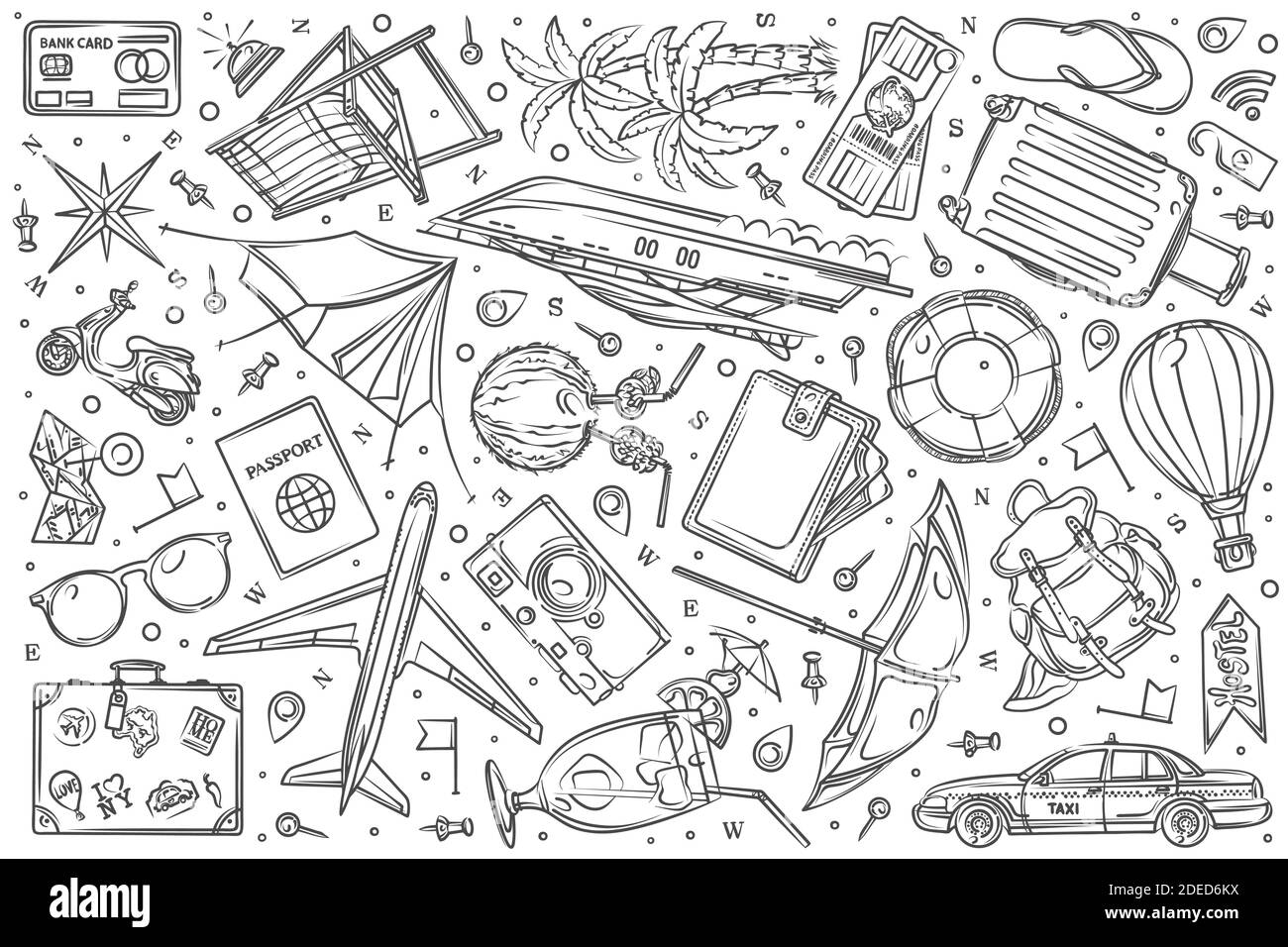 Hand drawn travel set doodle vector illustration background Stock ...