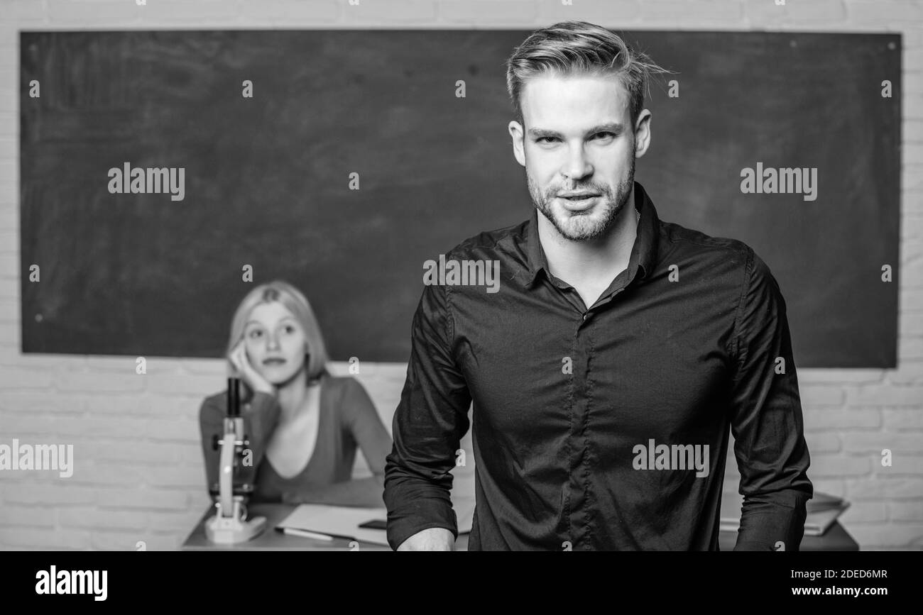 Teacher of her dreams. Handsome teacher. School and college education ...