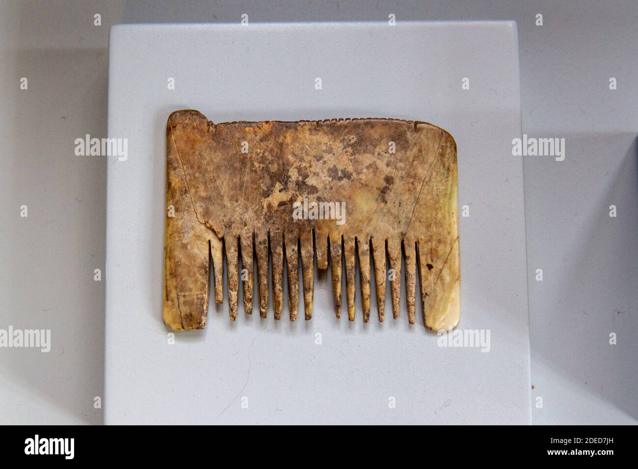 A Later medieval comb made from bone or ivory on display inside the ...