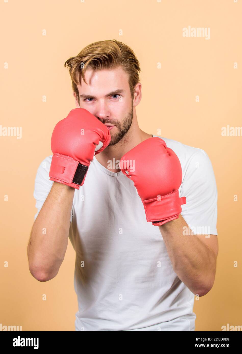 Motivated for victory. Sportsman boxer with gloves. Boxing concept. Man ...