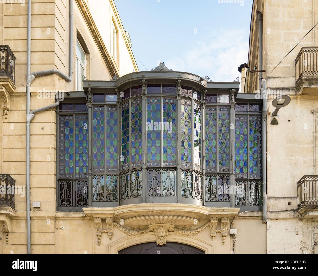 French balcony colored glass Stock Photo - Alamy