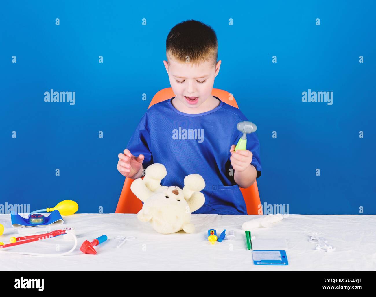 Medical procedures for teddy bear. Boy cute child future doctor career ...