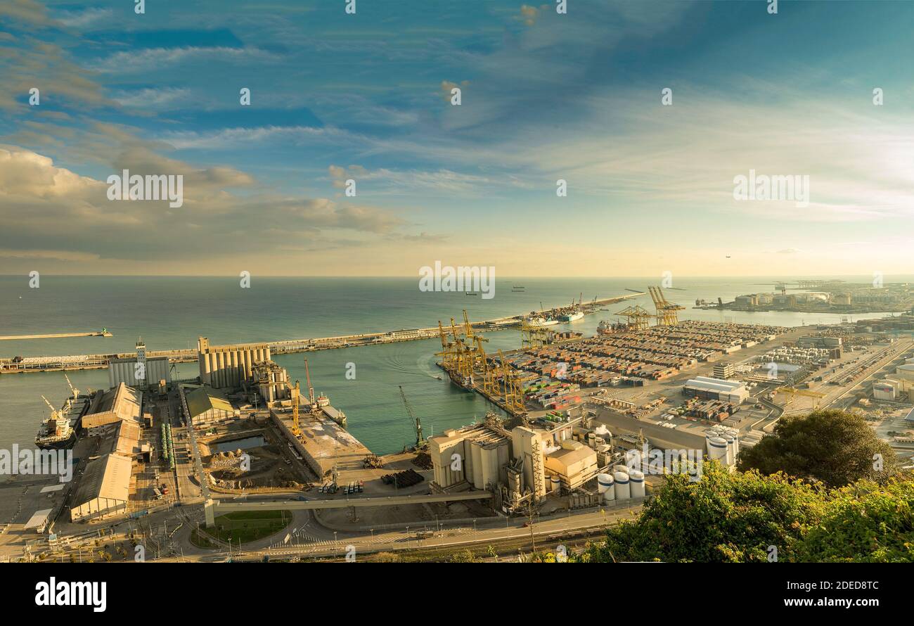 Panoramic view of the port in Barcelona. It is one of the busiest ...