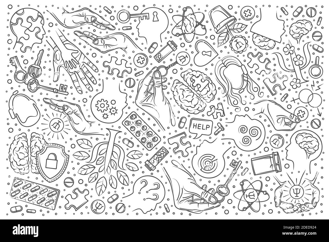 Hand drawn psychologist set doodle vector illustration background Stock ...