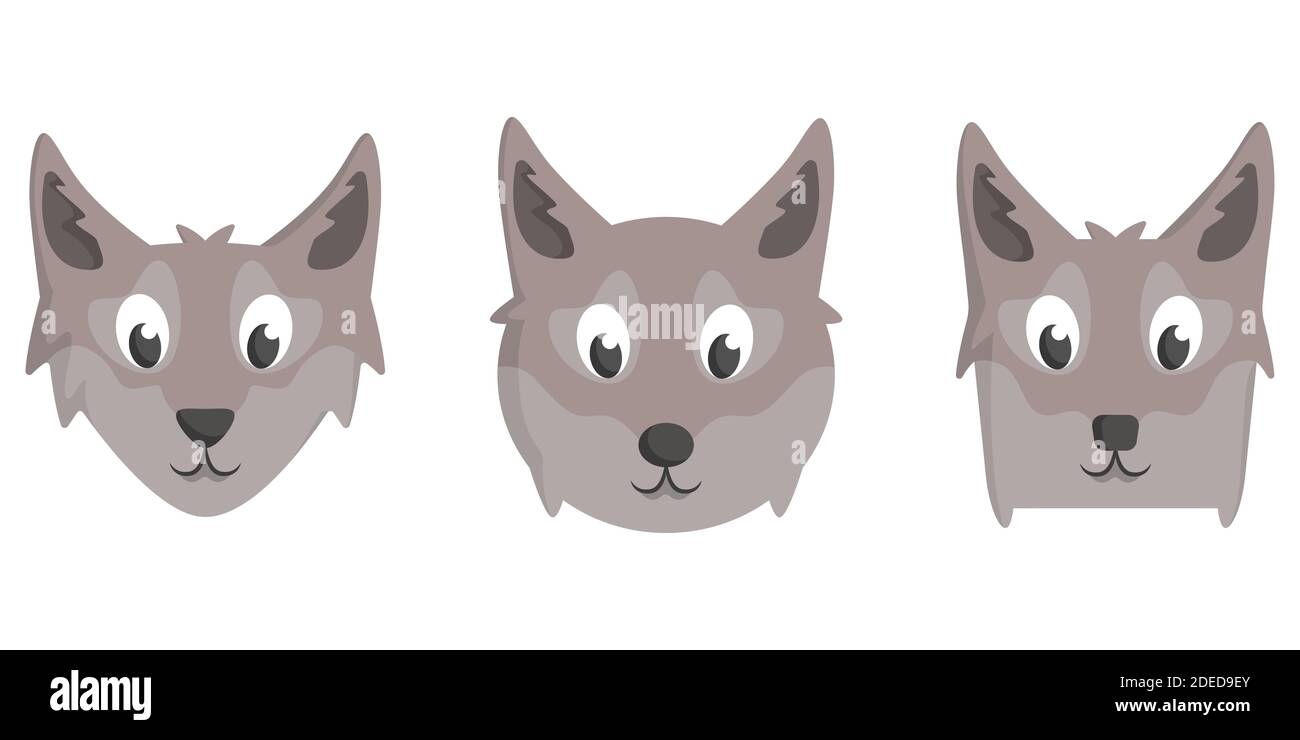 Set of cartoon wolves. Different shapes of animal faces Stock Vector ...
