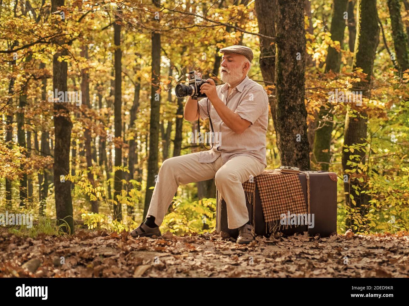 Used to manual settings. Old man shoot in nature. Landscape and nature ...