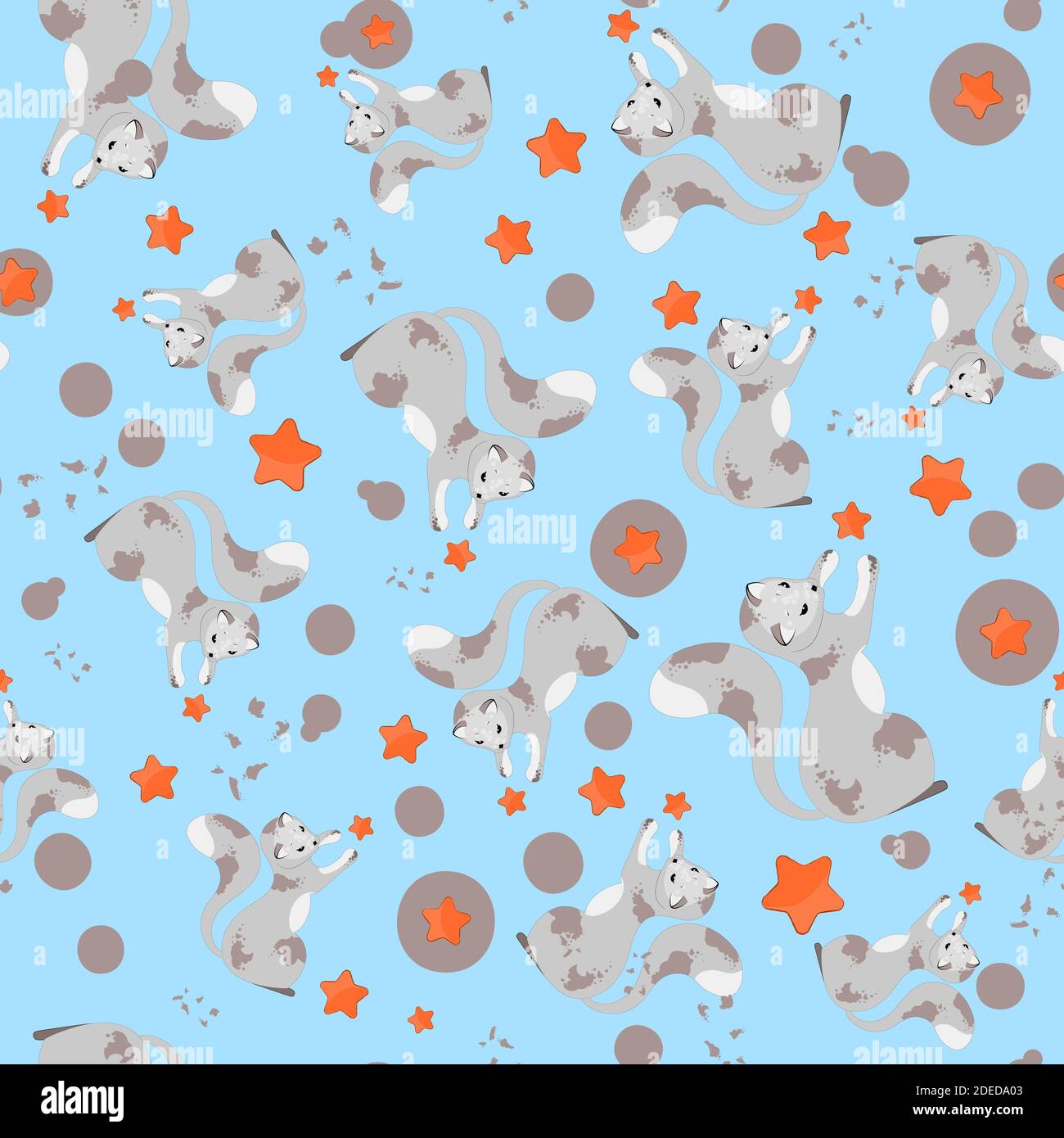 Childrens texture. Seamless pattern with cats and stars. Abstract spots ...