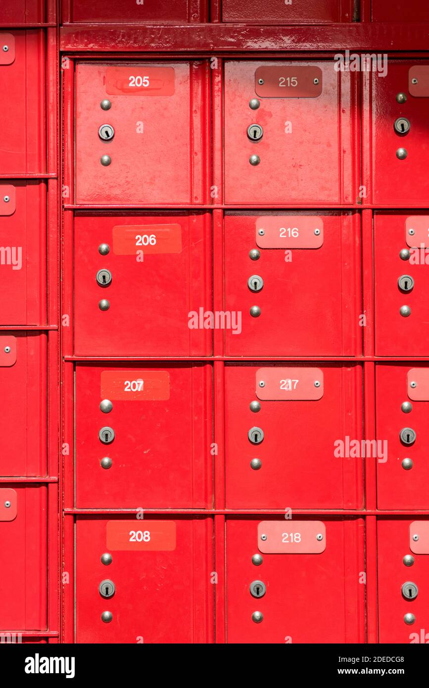 Red metal lock up post boxes in Arrowtown post office New Zealand Stock ...