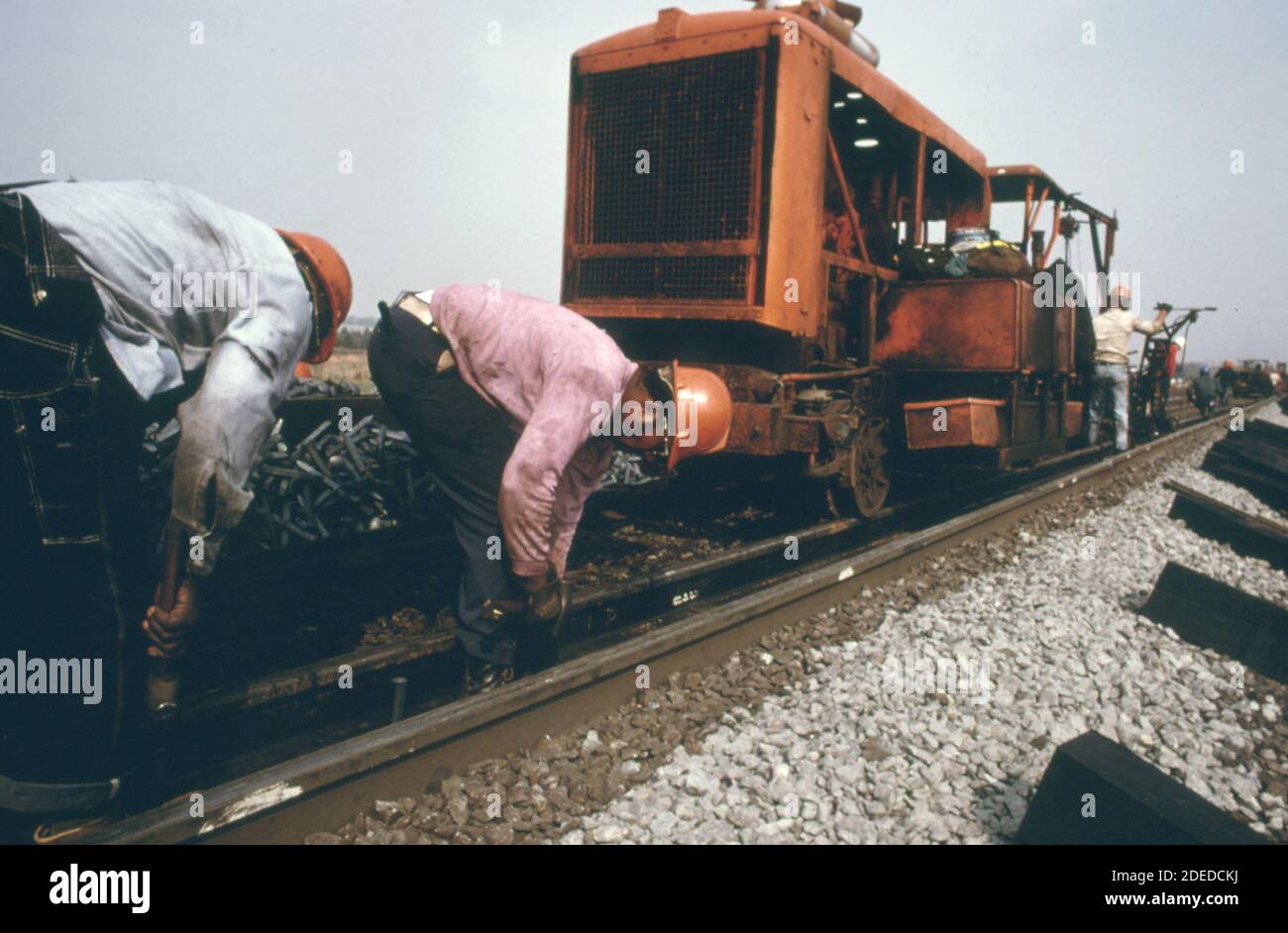 Southern Railway right-of-way work crew with machinery used to replace ...