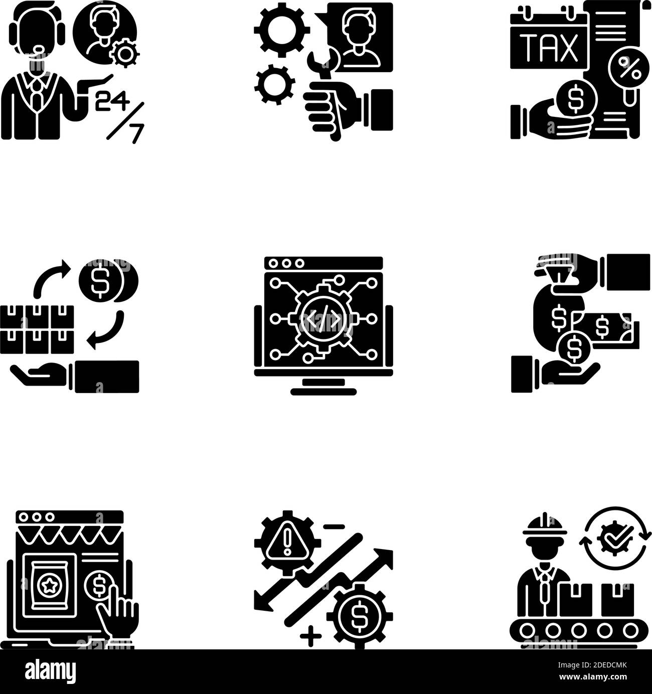 Business management black glyph icons set on white space Stock Vector ...