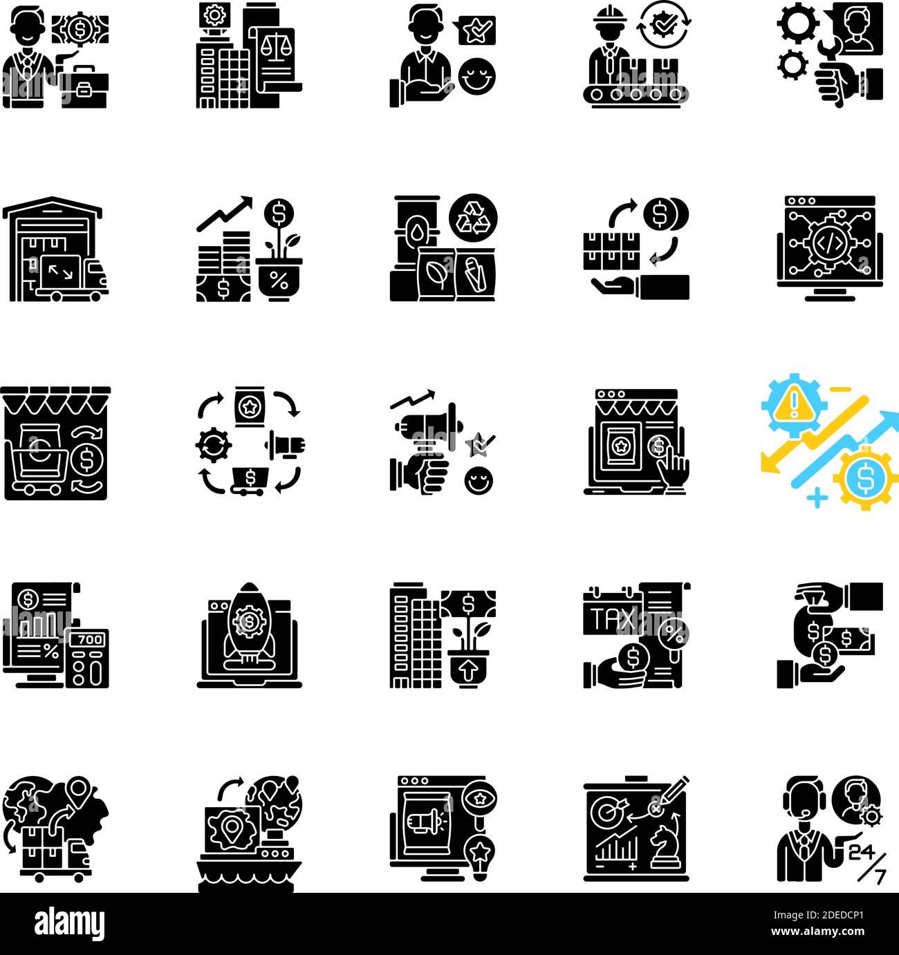 Entrepreneurship black glyph icons set on white space Stock Vector ...