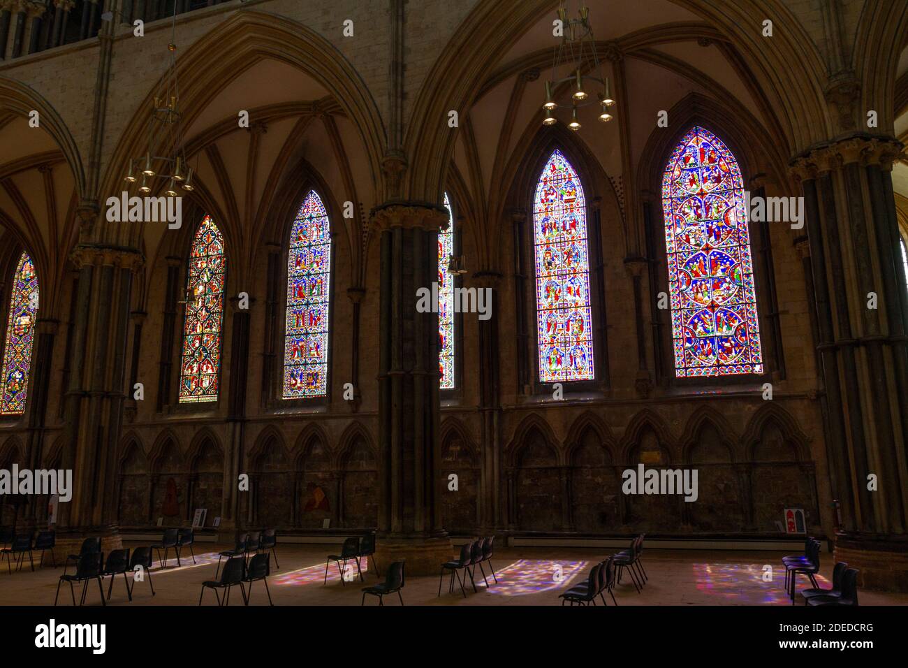 Stunning Stained Glass Windows Along The Nave Inside Lincoln Cathedral