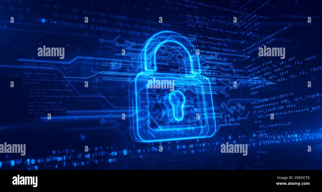 Cyber security concept with padlock symbol, computer protection and ...