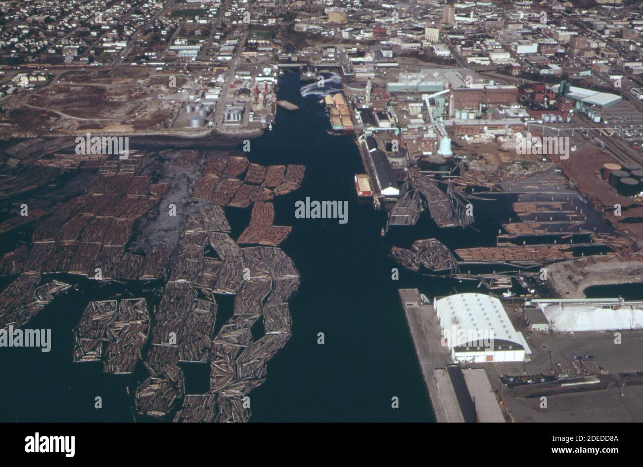 "1970s Photo (1973) - Rafted logs in Bellingham bay, Puget Sound Stock ...