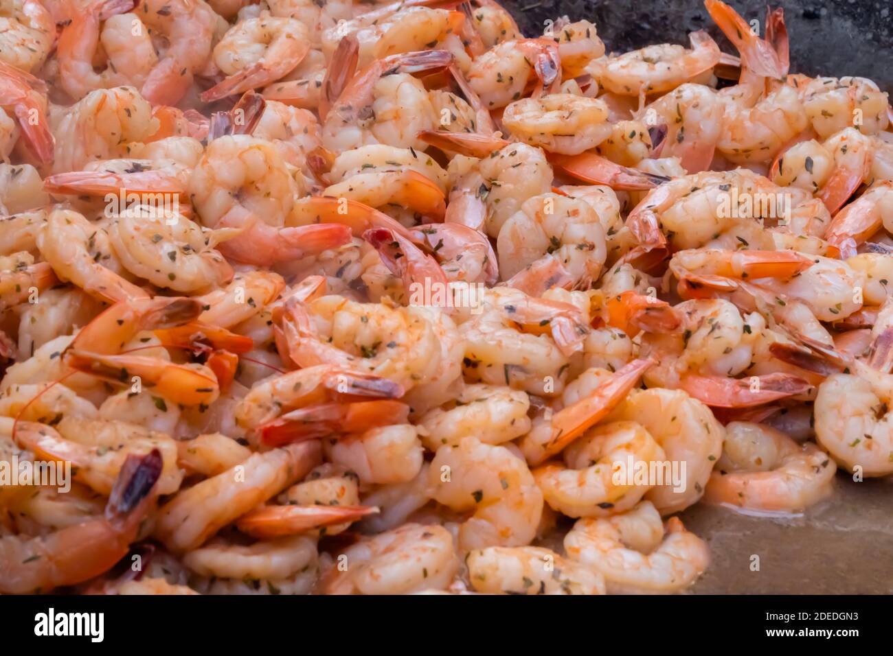 Process of grilling red king prawns on brazier - close up view Stock ...