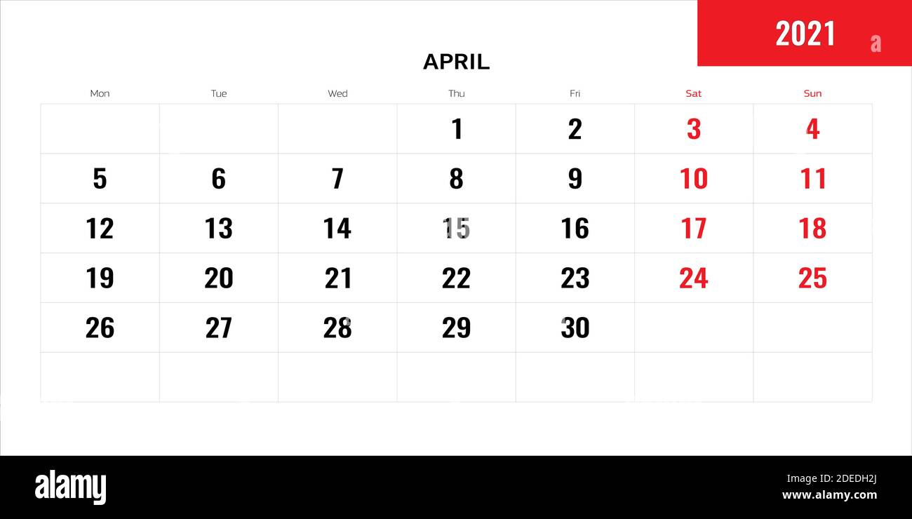 April month for 2021 year planning calendar. Vector illustration Stock ...