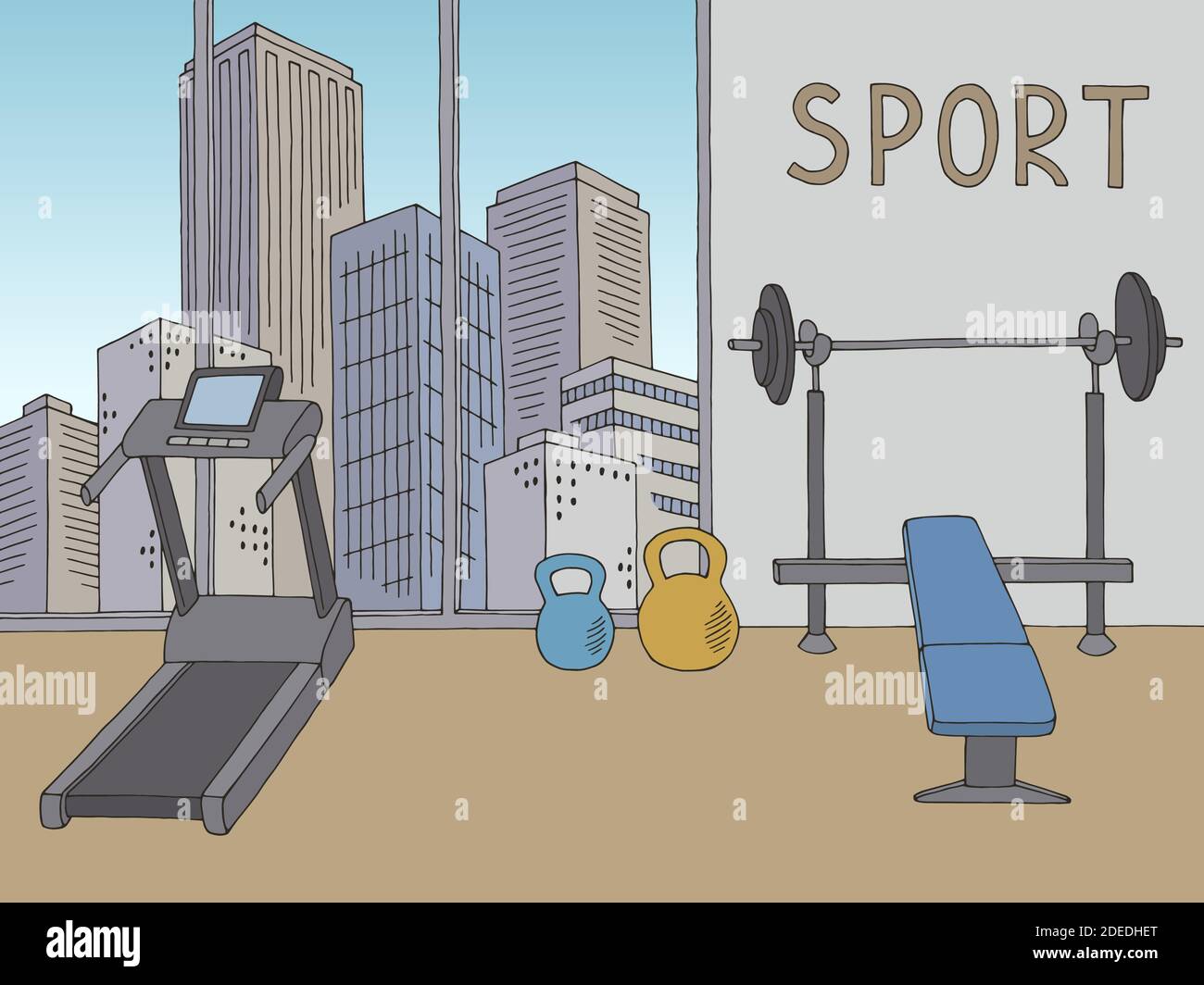 Gym interior sport club graphic color sketch illustration vector Stock ...