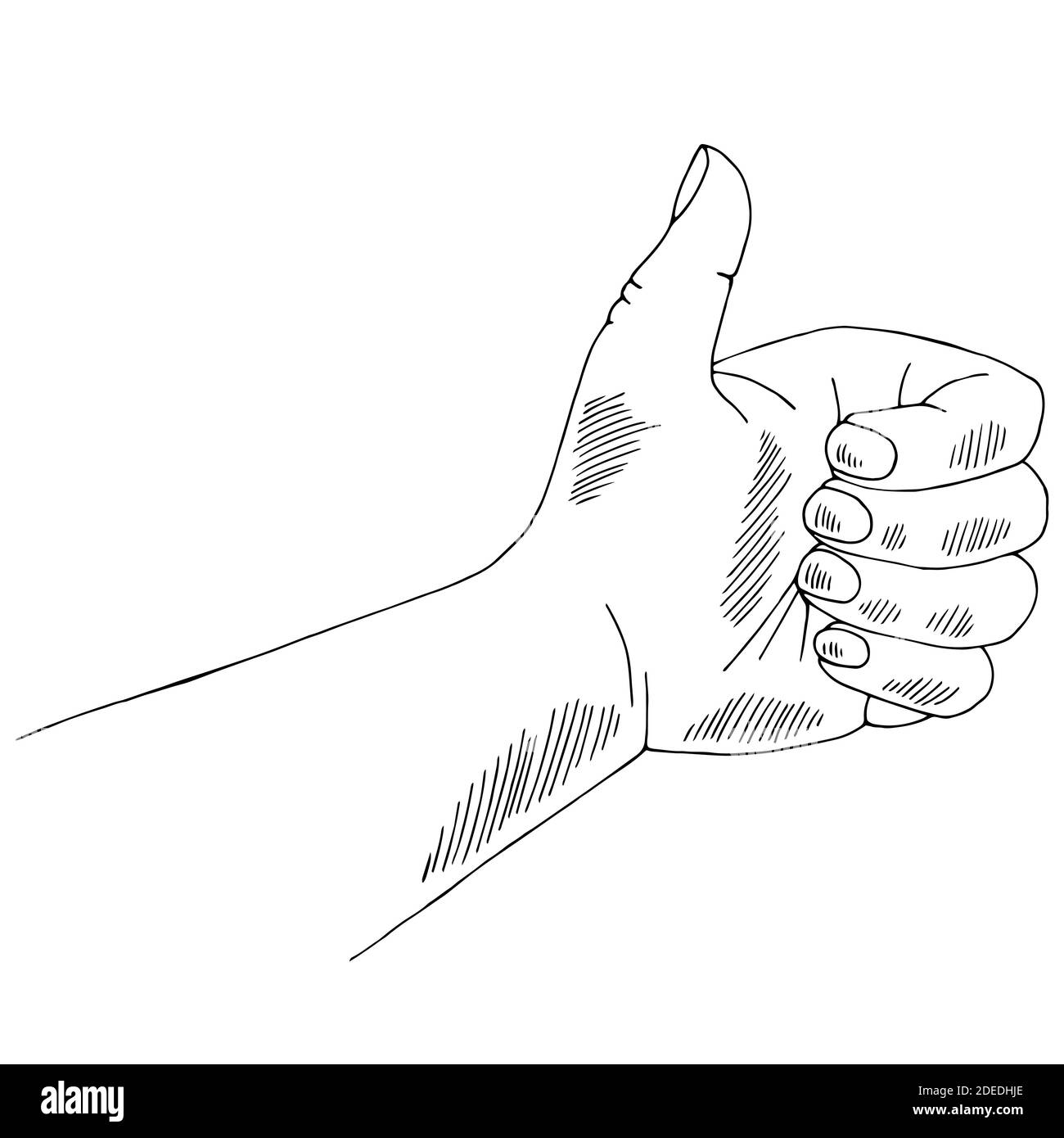 Hand gesture showing good thumbs up graphic black white sketch ...