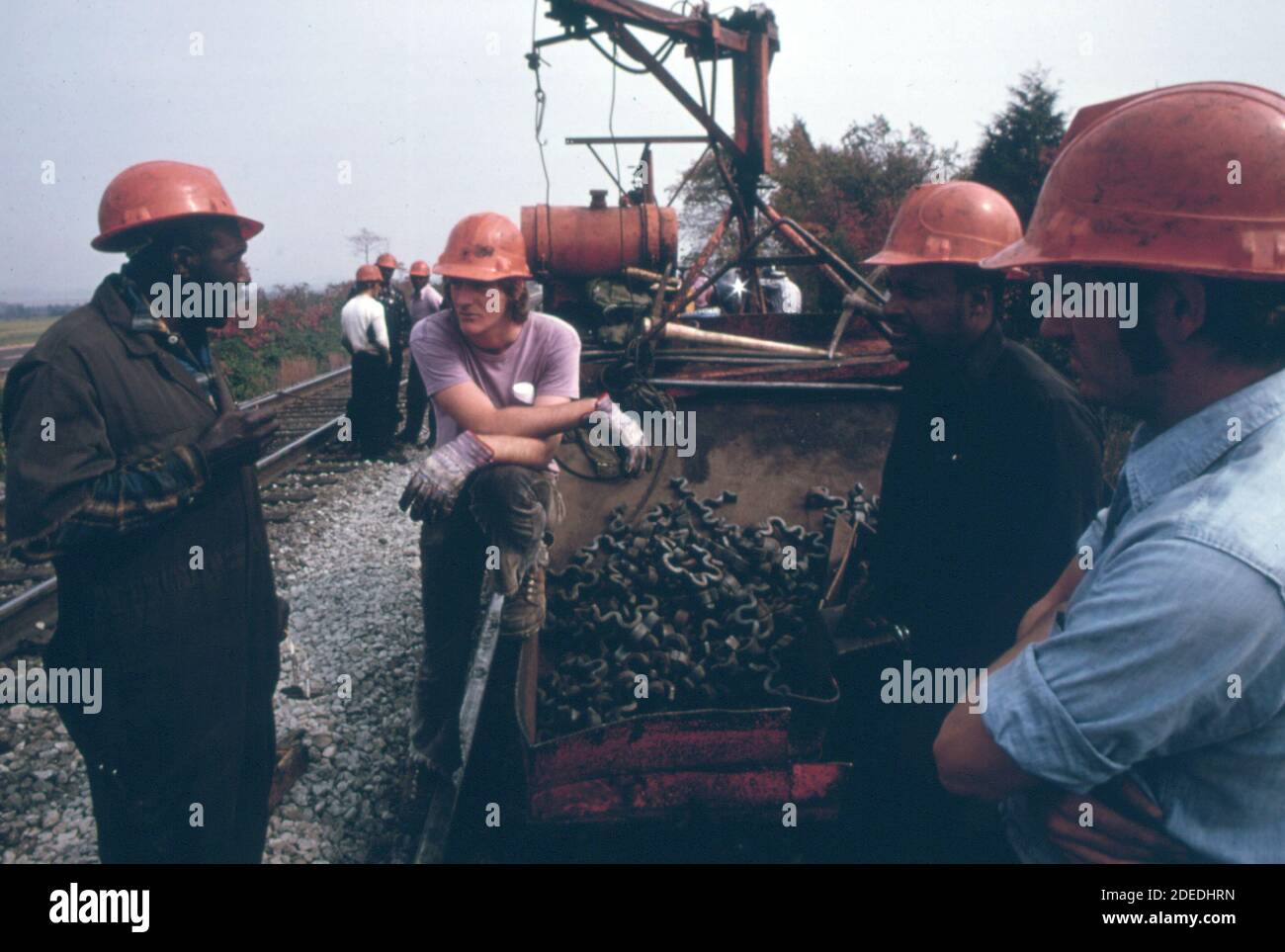 Southern Railway track Repair crew work around equipment used to remove ...