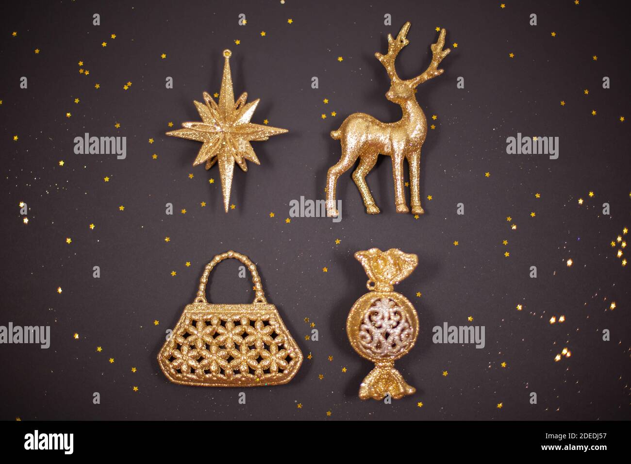 Beautiful Golden sparkling Christmas decoration on black Glitter ...