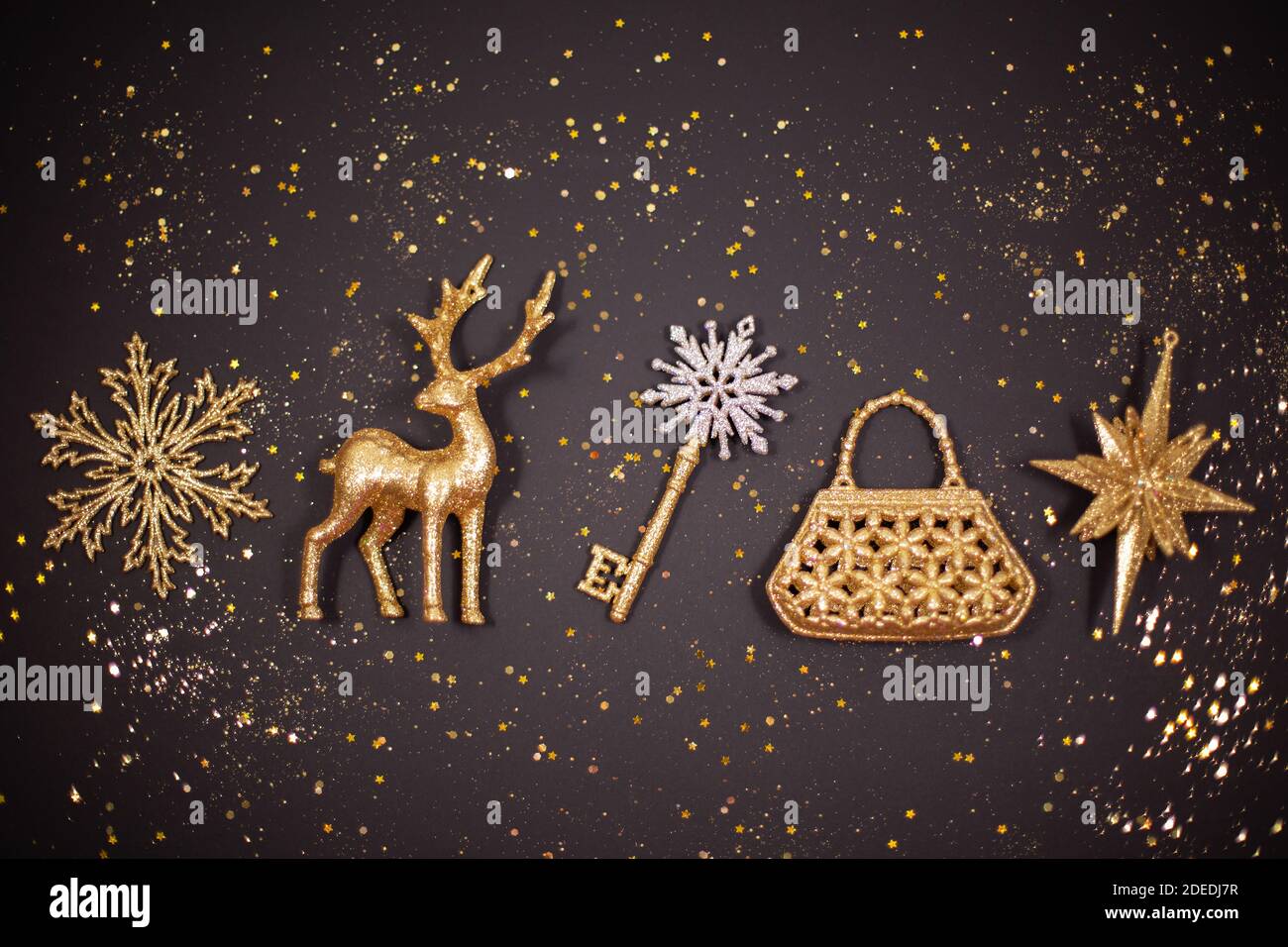 Beautiful Golden sparkling Christmas decoration on black Glitter ...