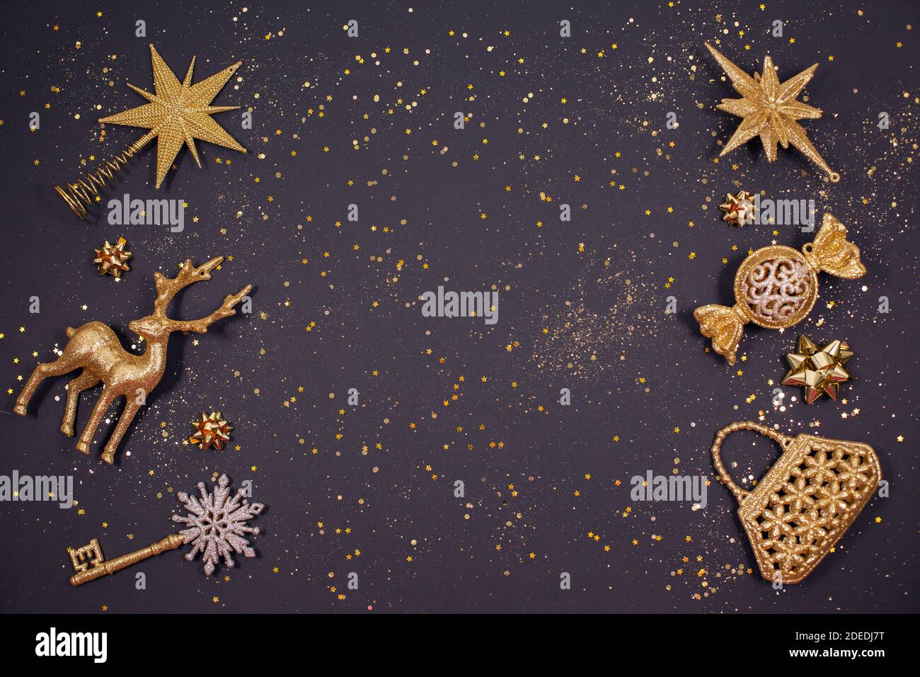 Beautiful Golden sparkling Christmas decoration on black Glitter ...