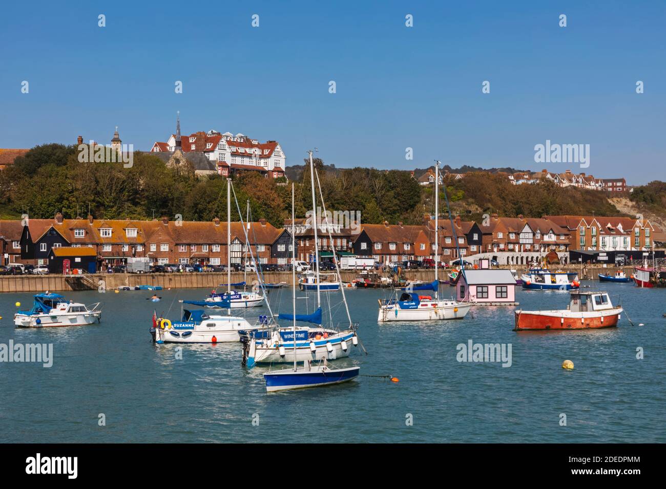 England, Kent, Folkestone, Folkestone Harbour and Waterfront Skyline ...