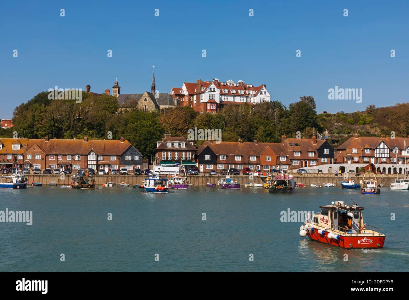 England, Kent, Folkestone, Folkestone Harbour and Waterfront Skyline ...
