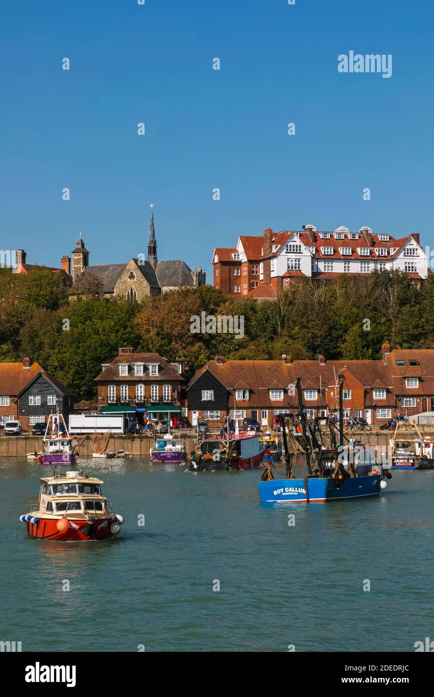 England, Kent, Folkestone, Folkestone Harbour and Waterfront Skyline ...