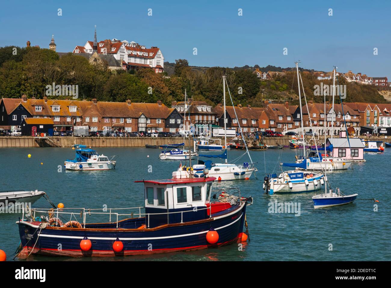 England, Kent, Folkestone, Folkestone Harbour and Waterfront Skyline ...