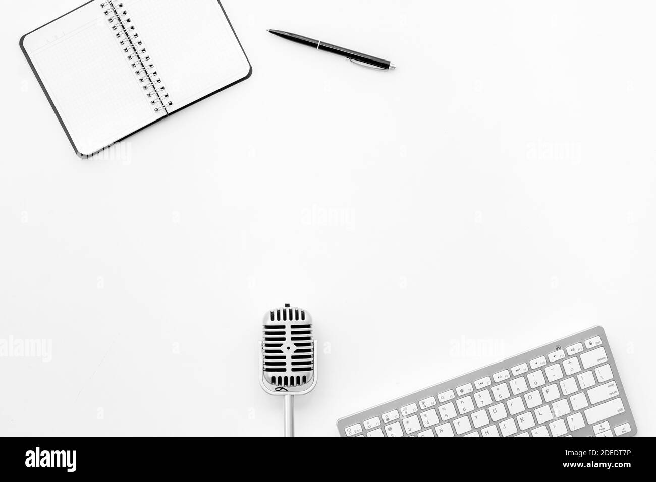 Studio microphone with keyboard on working place, top view Stock Photo ...