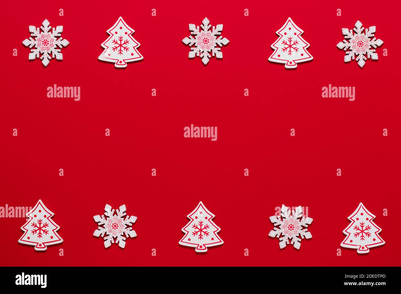 New Year mockup with snowflakes and white Christmas trees, holiday ...