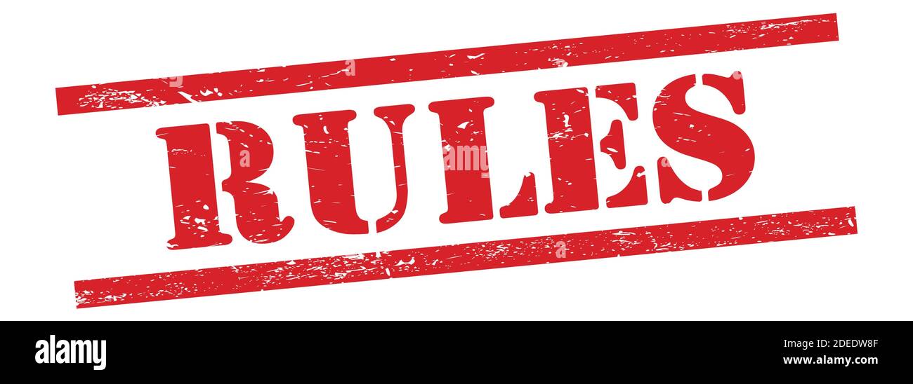 RULES text on red grungy vintage rubber stamp Stock Photo - Alamy