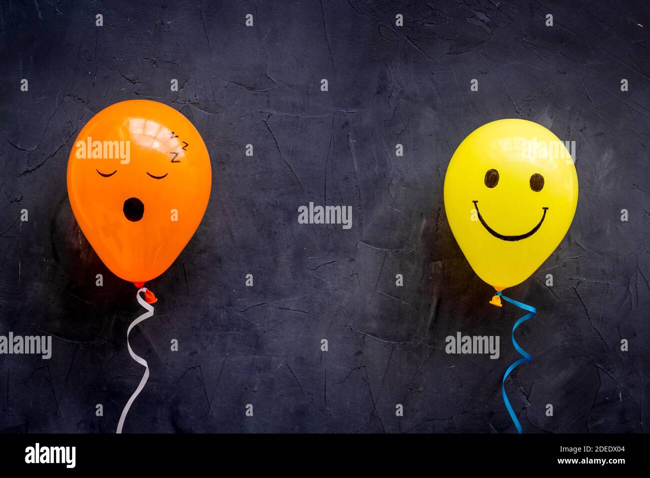 Emotions concept - happiness and overload sleepiness on the colored ...