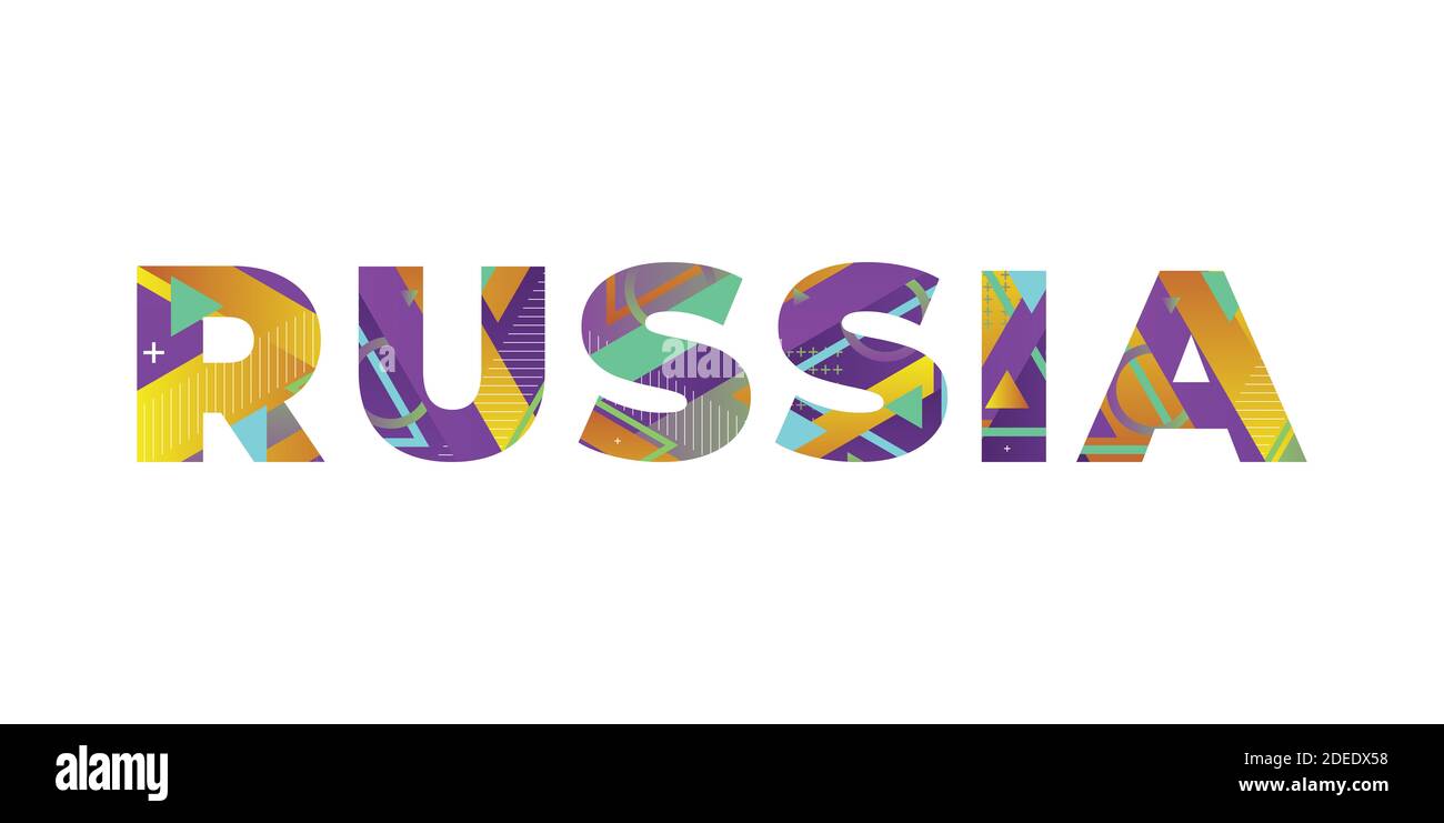 The word RUSSIA concept written in colorful retro shapes and colors ...